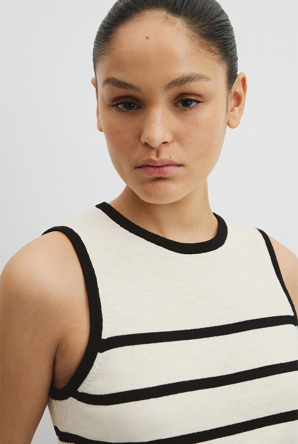 Black Stripe Organically Grown Cotton Linen Blend Stripe Tank - Work ...