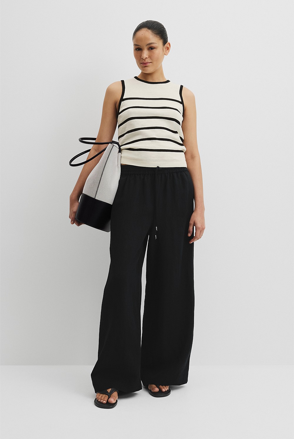 Black Stripe Organically Grown Cotton Linen Blend Stripe Tank - Work ...