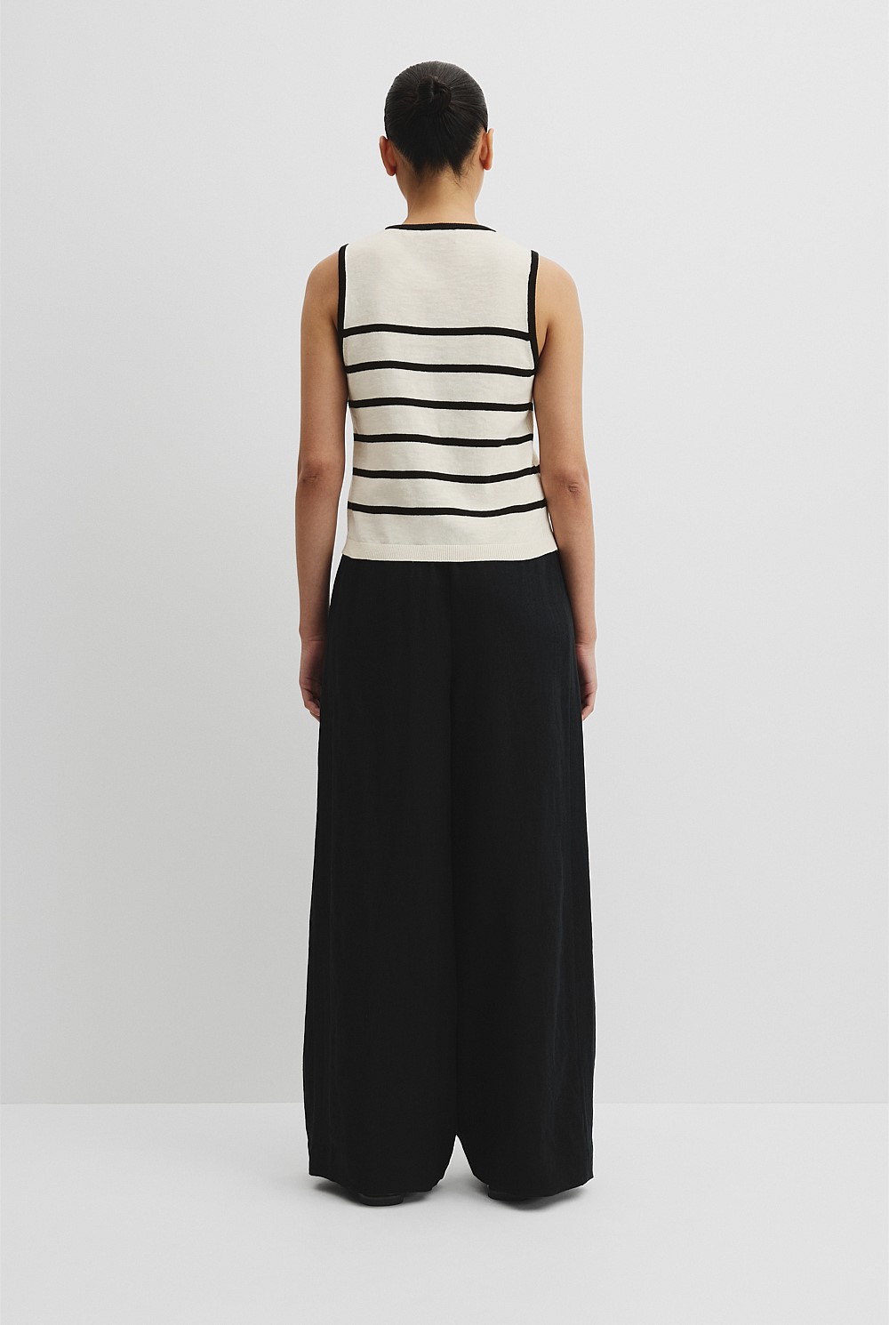 Black Stripe Organically Grown Cotton Linen Blend Stripe Tank - Work ...