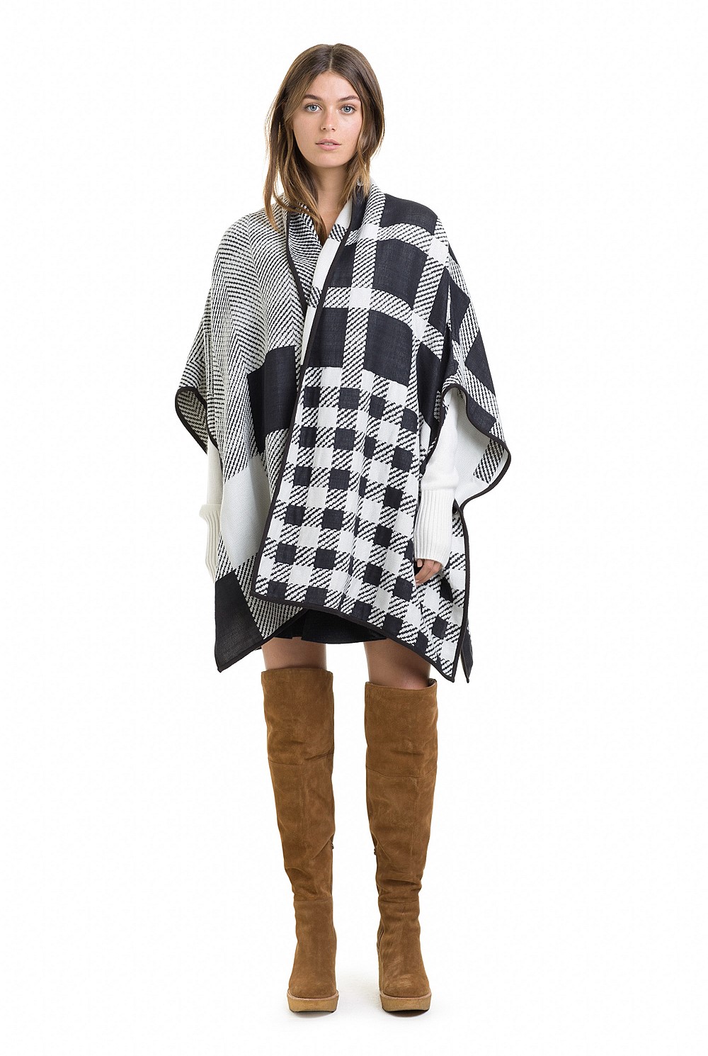 Black Multi Check Poncho - Accessories | Country Road