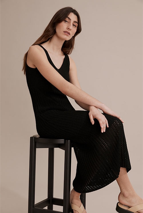 Black Textured Knit Dress - Knitwear | Country Road