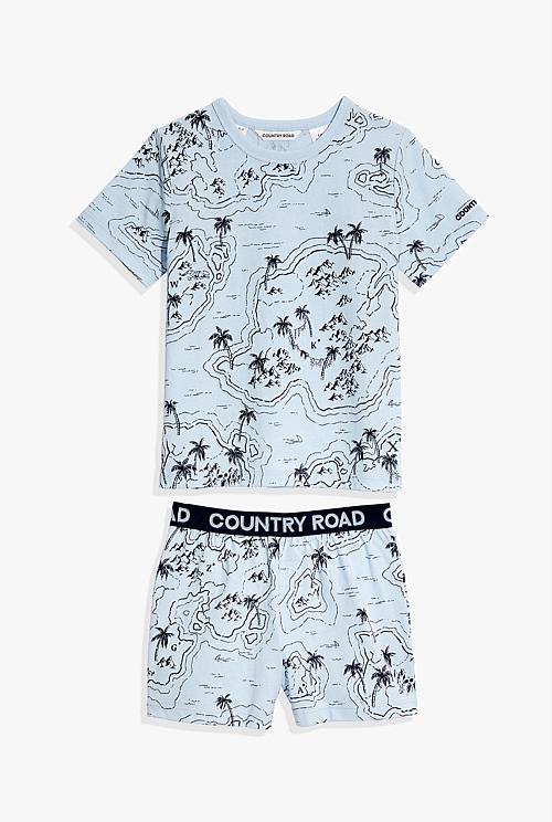 Pale Blue Organically Grown Cotton Jungle Map Pyjama Set - Sleepwear ...