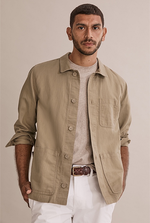 Beige Cotton Linen Overshirt - Jackets & Coats | Country Road