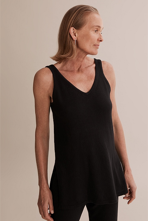 Black Knit Side Split Tank - Knitwear | Country Road