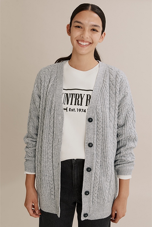Teen Longline Cable Cardigan - Knitwear | Country Road