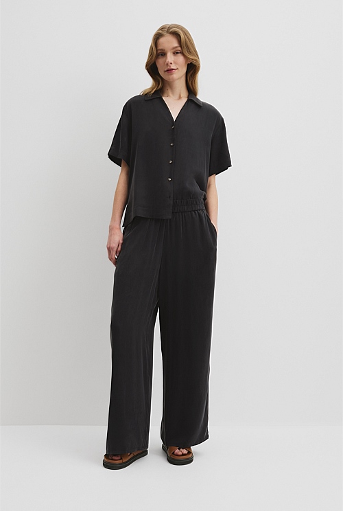 Black Pull-On Cupro Pant - Coordinating Sets | Country Road