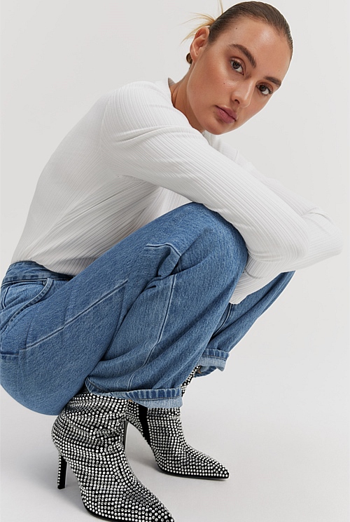 White Long Sleeve Rib Top - T-Shirts & Tops | Country Road