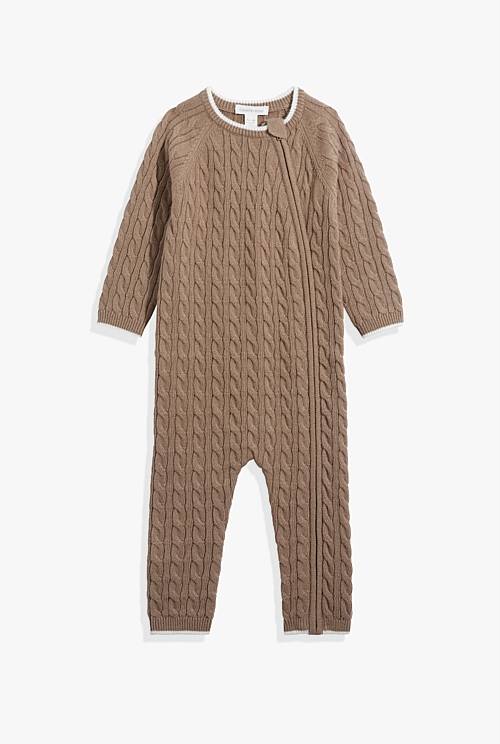 Mocha Cable Knit Jumpsuit - Jumpsuits & Bodysuits | Country Road