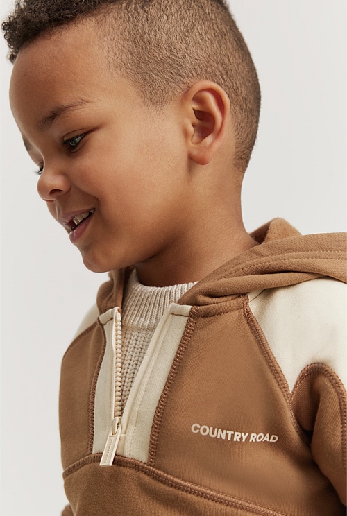 Camel Australian Cotton Panel Hooded Sweat - Sweats | Country Road