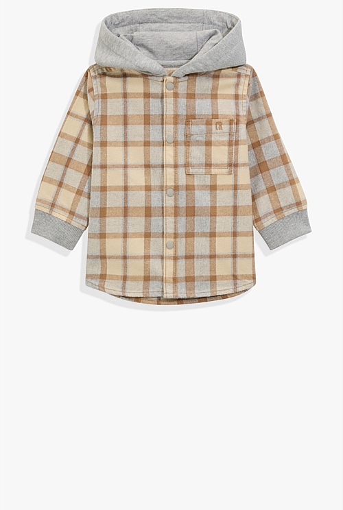 Light Grey Marle Check Hooded Shirt - Shirts | Country Road