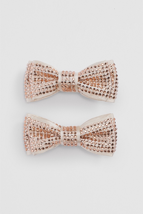 Champagne Crystal Bow Clips Pack of 2 - Accessories | Country Road