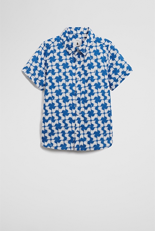 Marine Wavy Geometric Shirt - Shirts | Country Road