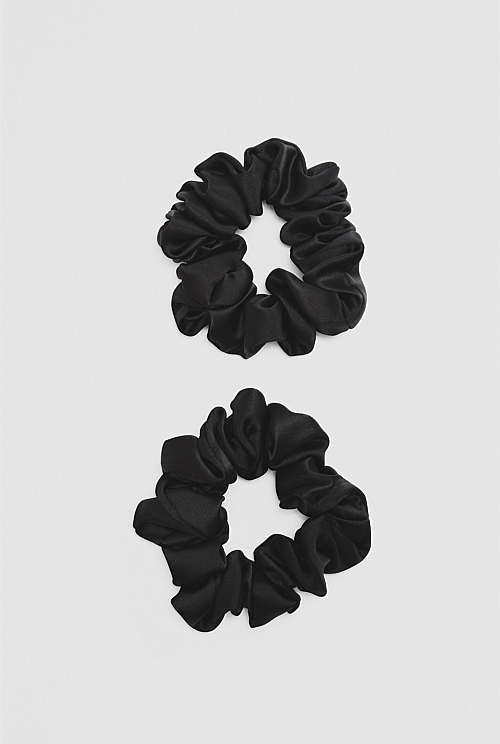 Black Silk Scrunchie Pack of 2 - Hair Accessories | Country Road