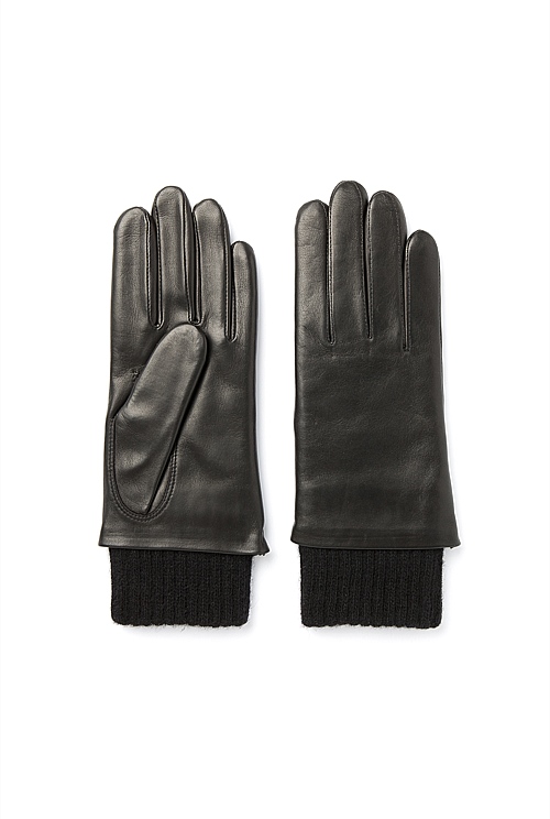 Black Leather Rib Gloves - Hats, Scarves & Gloves | Country Road