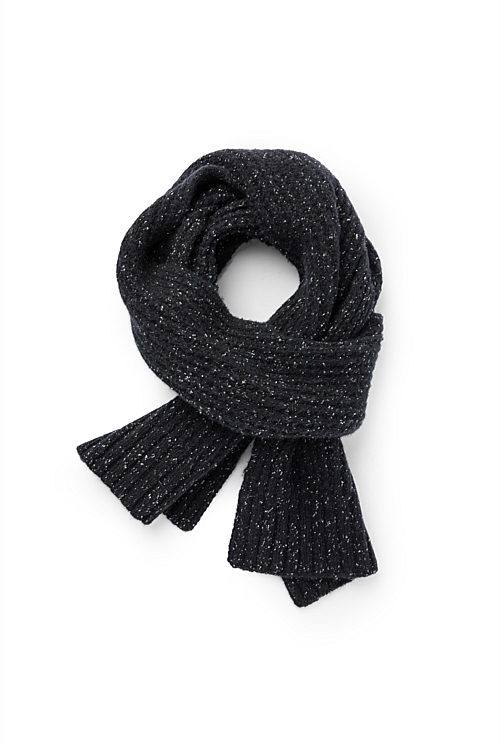 Black Heavy Waffle Scarf - Accessories | Country Road
