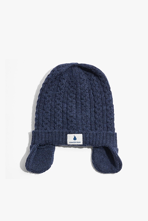 Navy Melange Cable Knit Beanie - Accessories | Country Road