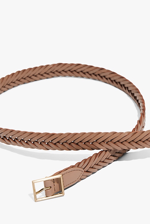 Buff Skinny Plaited Belt - Belts | Country Road
