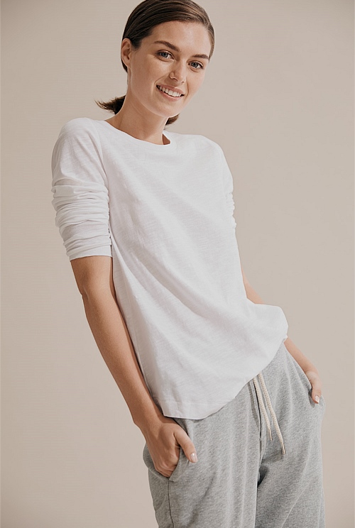 White Cotton Slub T-Shirt - T-Shirts & Tops | Country Road