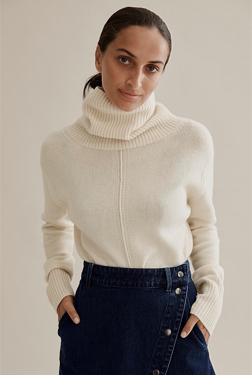 Winter White Merino High Neck Sweater - Knitwear | Country Road
