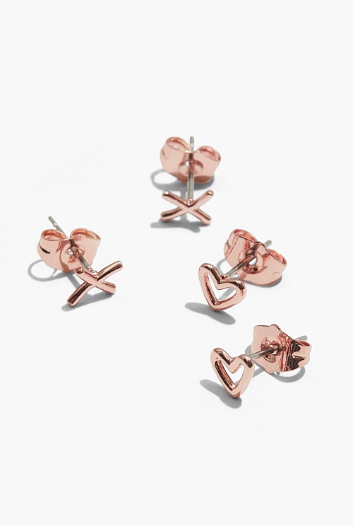 Rose Gold Heart Stud Pack - Earrings | Country Road