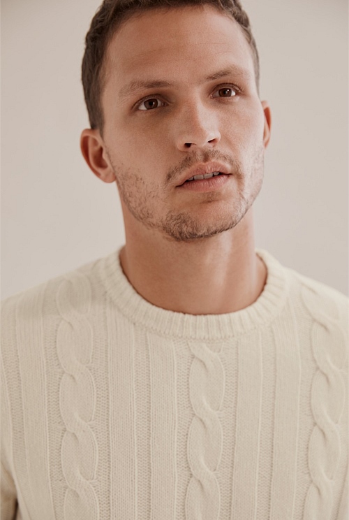Oat Cable Knit Crew - Knitwear | Country Road