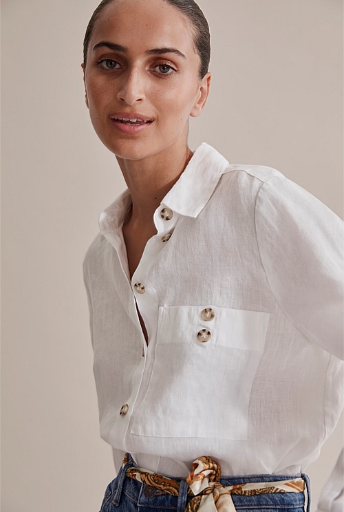 White Linen Button Shirt - Shirts | Country Road