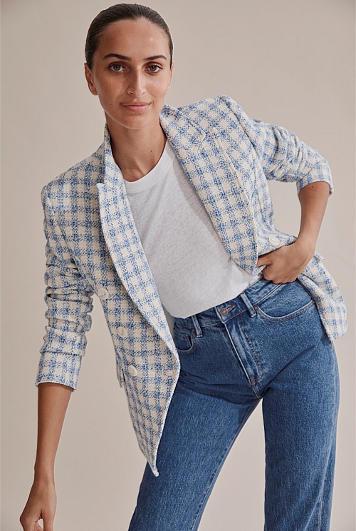 Sky Blue Check Blazer - Jackets & Coats | Country Road