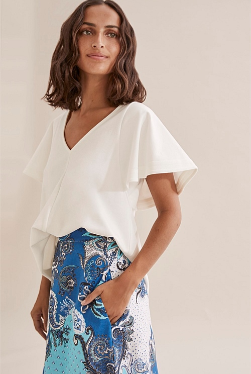 White Flutter Sleeve T-Shirt - T-Shirts & Tops | Country Road