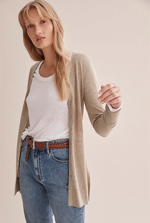 Oatmeal Wool Silk Cardigan - Knitwear | Country Road