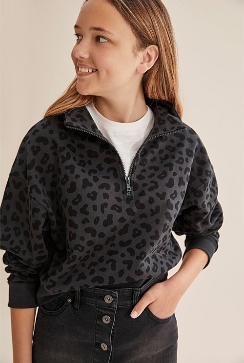 Teen Leopard Crop Zip Through Sweat - Sweats | Country Road