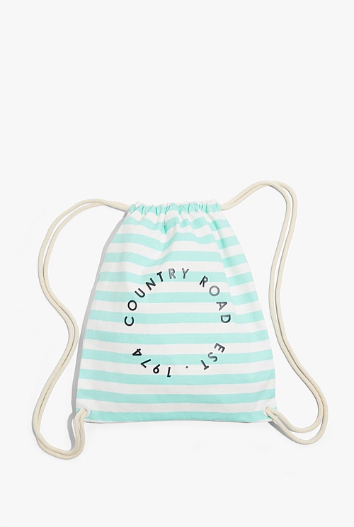 Mint Stripe Drawstring Bag - New Logo | Country Road