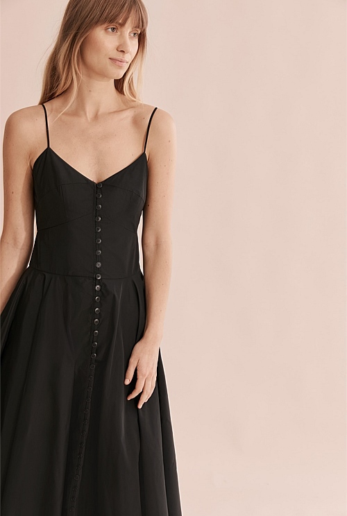 Black Button Maxi Slip Dress - Dresses | Country Road
