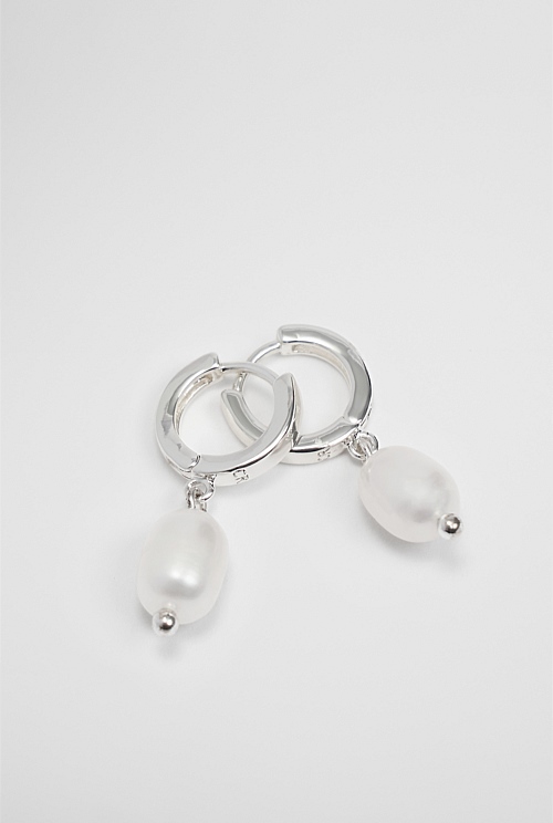 Silver Ava Mini Pearl Hoop Earring - Earrings | Country Road