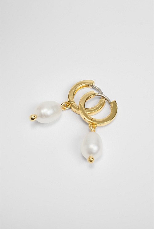 Gold Ava Mini Pearl Hoop Earring - Earrings | Country Road