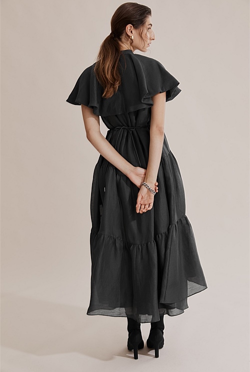 Charcoal Bib Ruffle Tiered Dress - Dresses | Country Road