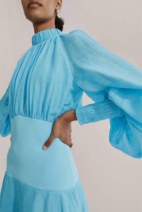 Opal Blue Basque Detail Dress - Dresses | Country Road