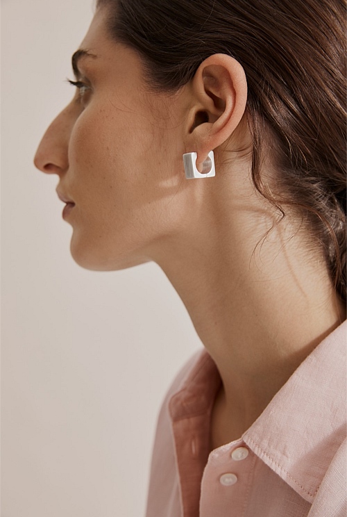 Silver Square Mini Hoop Earring - Earrings | Country Road