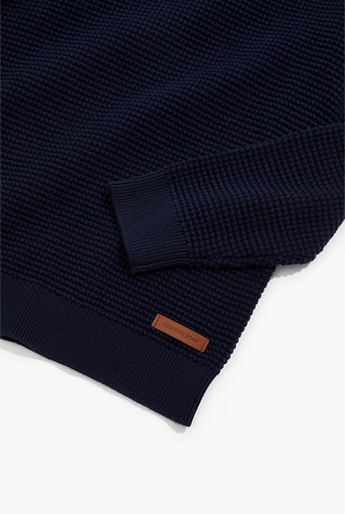 Navy Waffle Knit Crew - Knitwear | Country Road