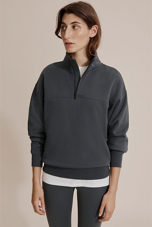 Charcoal Australian Cotton Zip Collar Sweat - Australian Grown ...