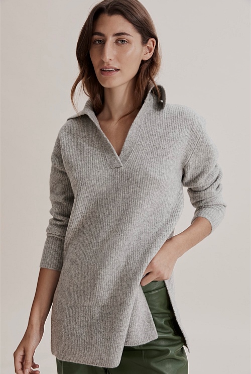 Soft Silver Marle Collar Knit Pullover - Knitwear | Country Road