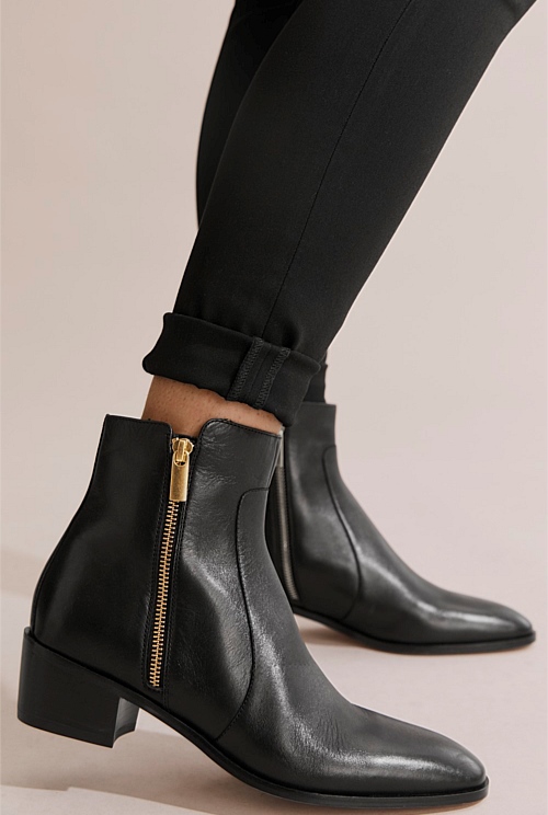 Black Leather Jackie Boot - Boots | Country Road