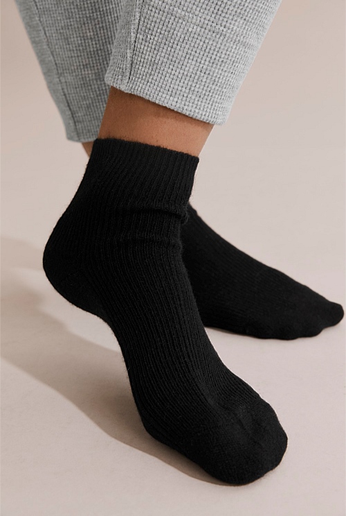 Black Cashmere Rib Sock - Socks & Tights | Country Road