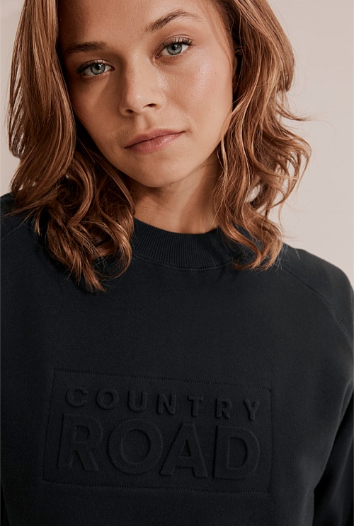 Black Verified Australian Cotton Modern Embossed Sweat - Natural Fibres ...