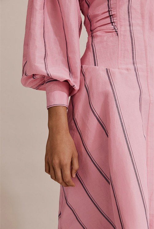 Sugar Pink Strp Half Placket Shirt Dress - Natural Fibres | Country Road