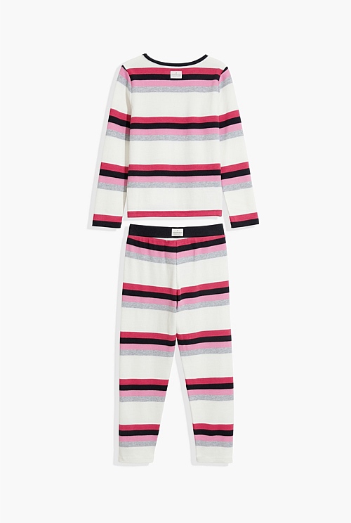 Marshmallow Organically Grown Cotton Multi Stripe Rib Pyjama Set ...