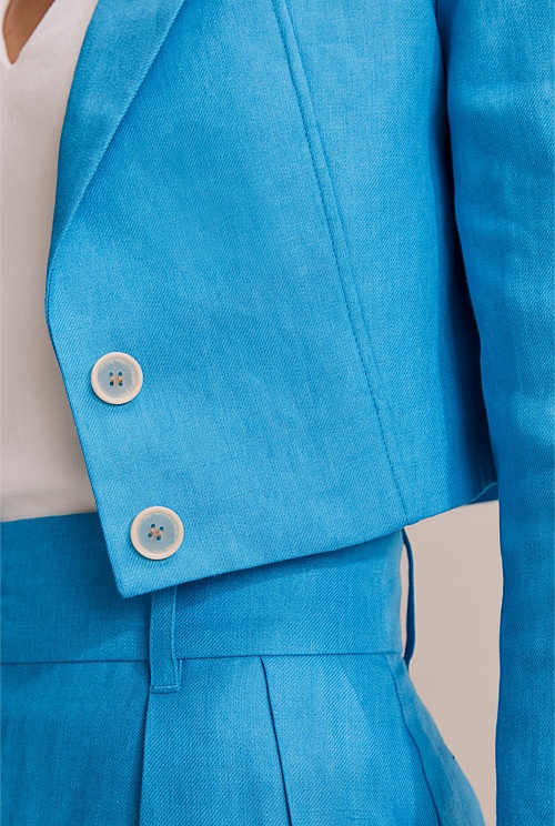 Sea Blue Cropped Blazer Jacket - Natural Fibres | Country Road