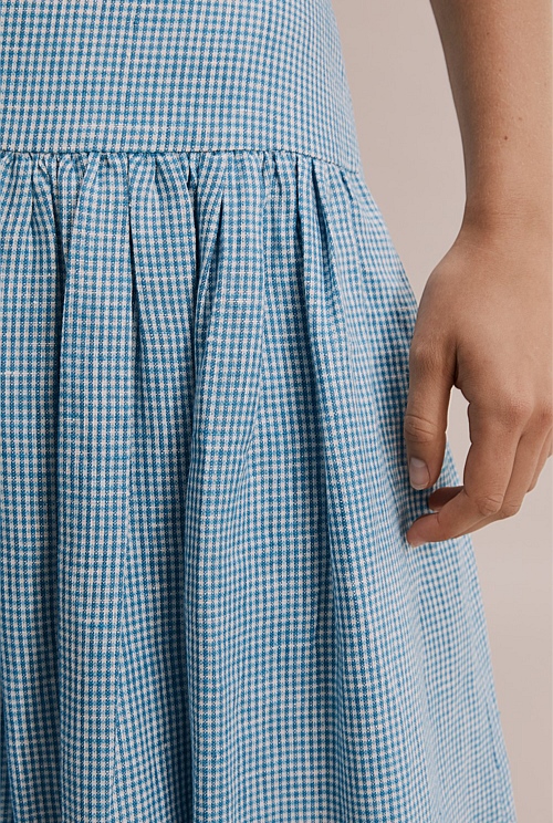 Aqua Organically Grown French Linen Check Basque Maxi Skirt - Natural ...