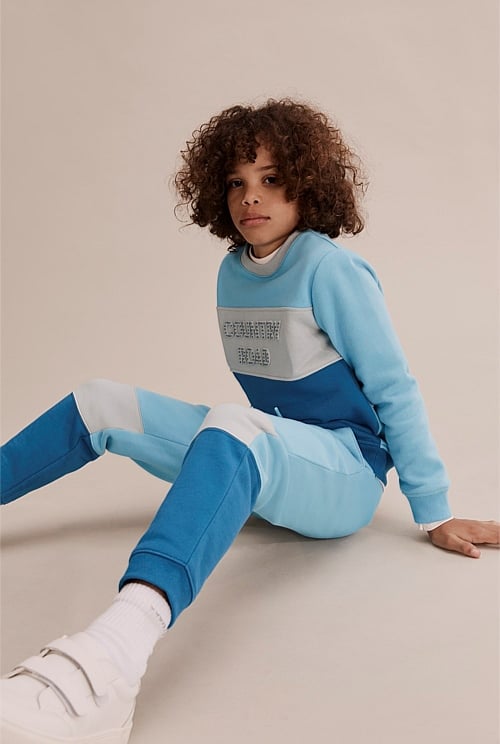 Pale Blue Organically Grown Cotton Colour Block Sweat - Sweats ...