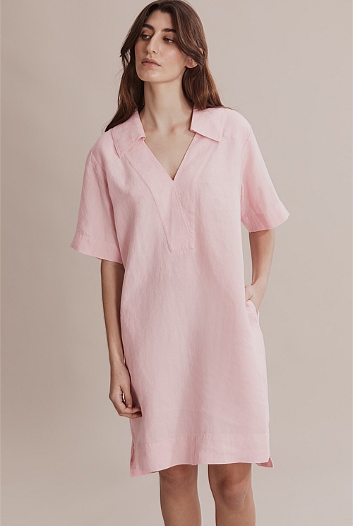 Blush Organically Grown French Linen Popover Dress - Natural Fibres ...
