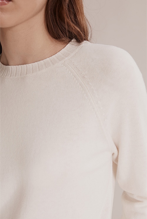 Antique White Lightweight Crew Knit - Natural Fibres | Country Road